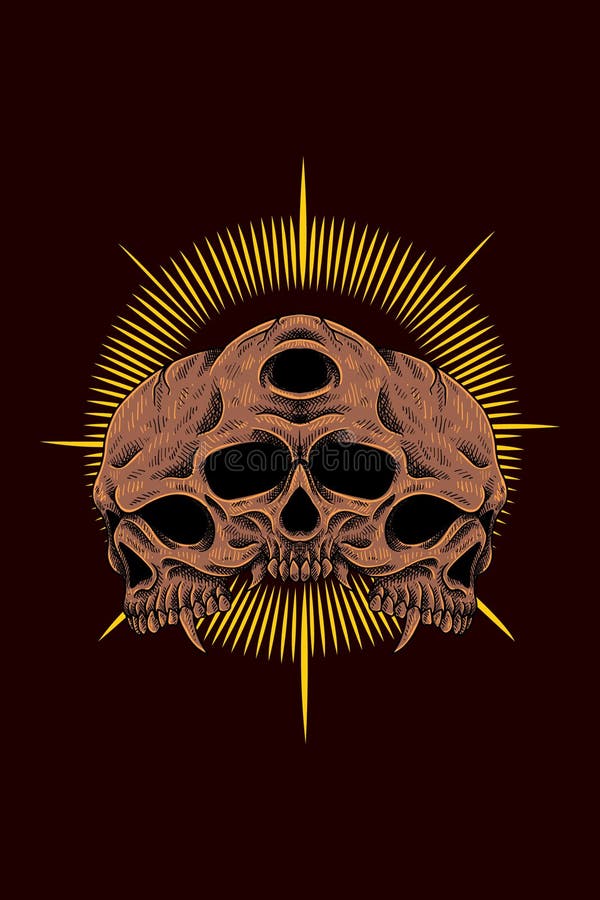 Three Head Skulls Vector Illustration Stock Vector - Illustration of ...