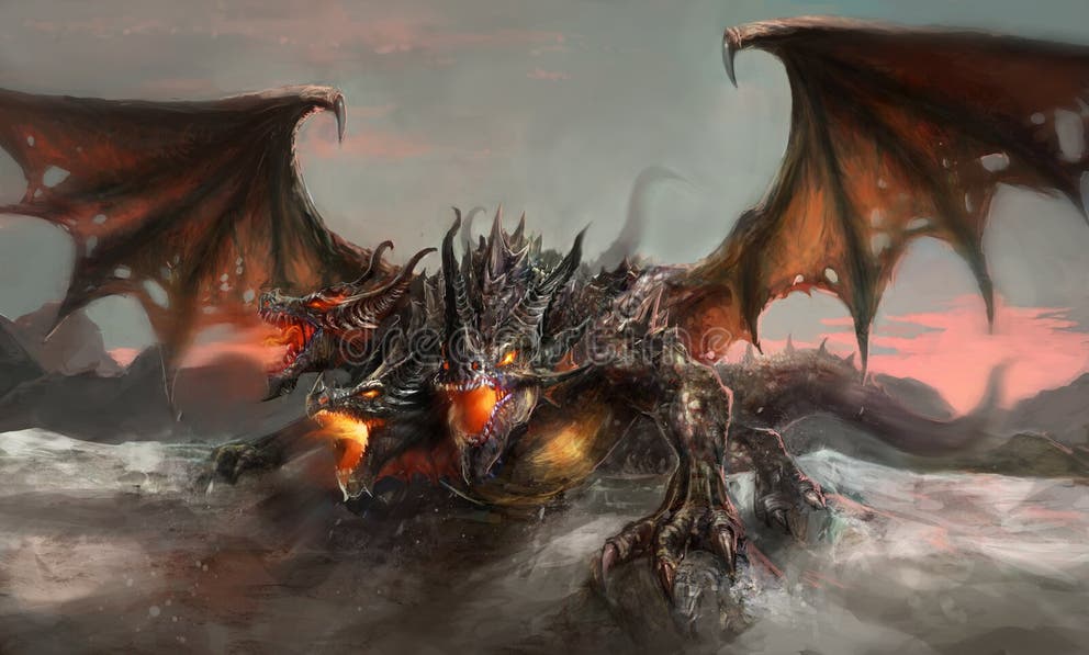 Three headed dragon stock illustration. Illustration of breath - 41574002