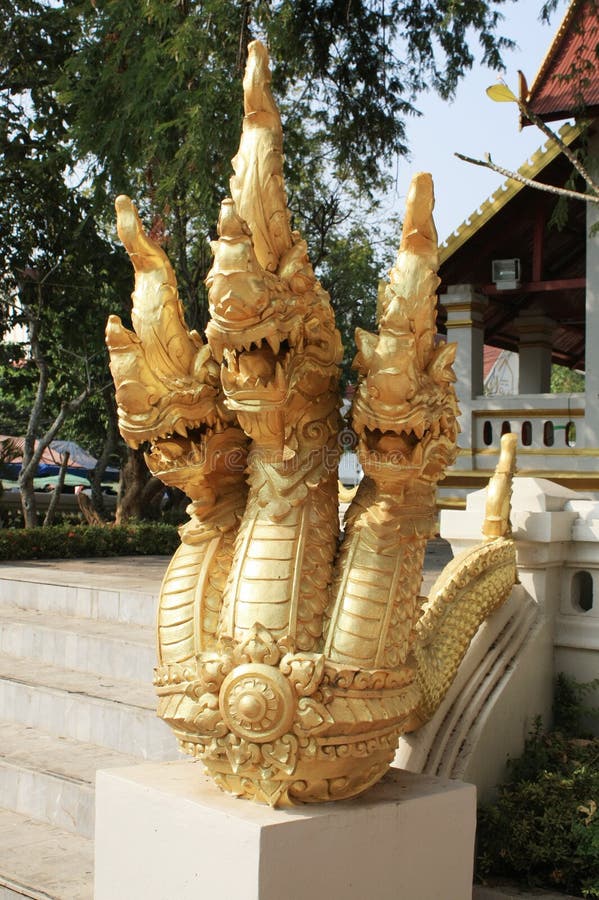 A Three-headed Dragon Statue in the Temple. Stock Photo - Image of ...