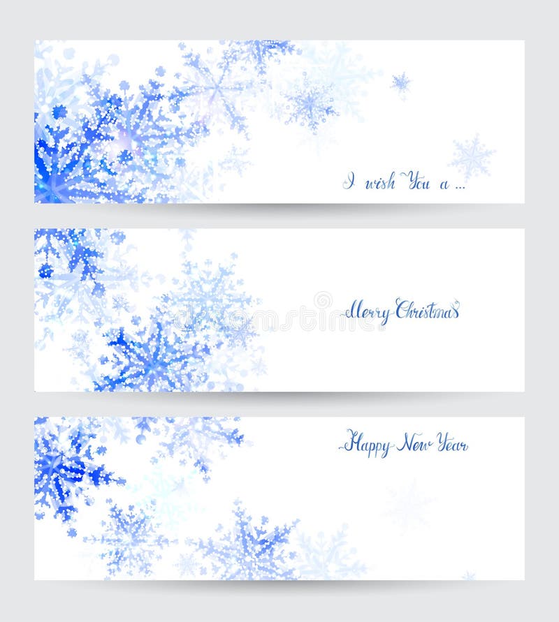 Three Headers with Abstract Blue Snowflakes Stock Vector - Illustration ...