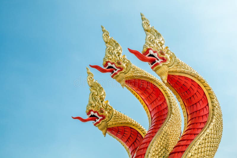 The Three Heads of Holy Red King of Nagas Statue Stock Photo - Image of ...