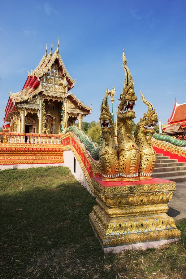 Three Heads Naga Statue at Temple Stock Image - Image of architecture ...