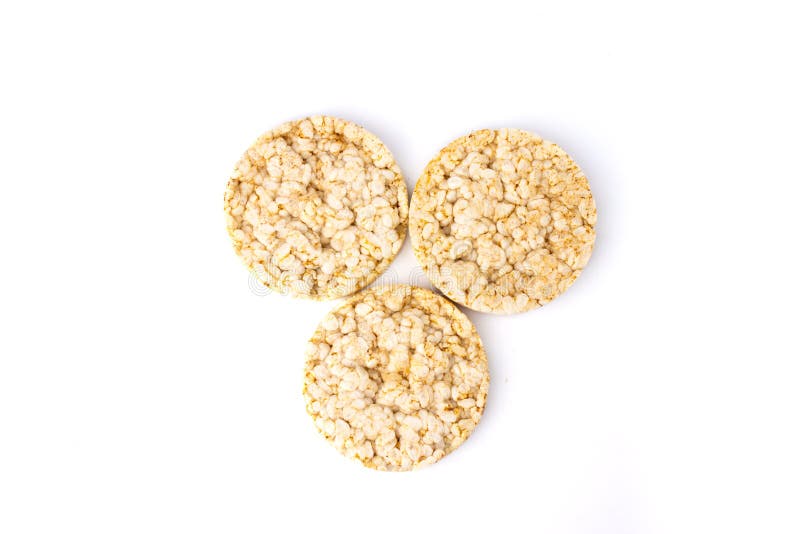 Three Healthy Puffed Rice Cakes Isolated on White Background Stock ...