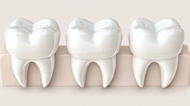 Three Healthy White Molar Teeth are Shown in Close-up on a Neutral ...