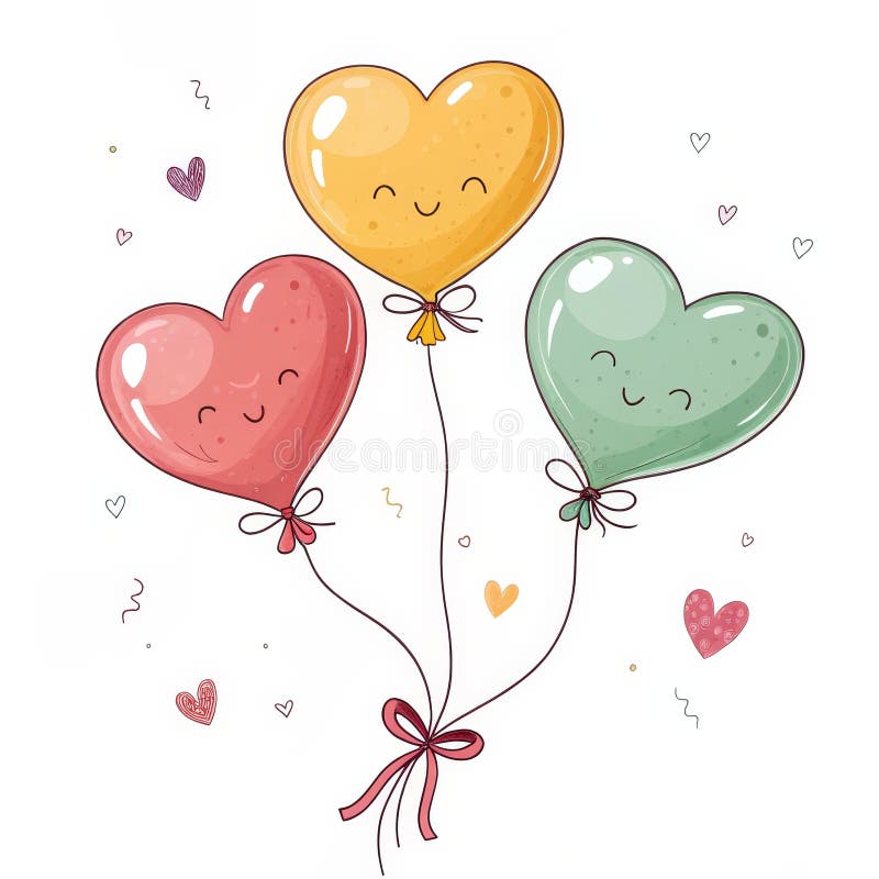 Three Heart Balloons,Cute Illustration,Vector,Love Balloons, Hearts ...