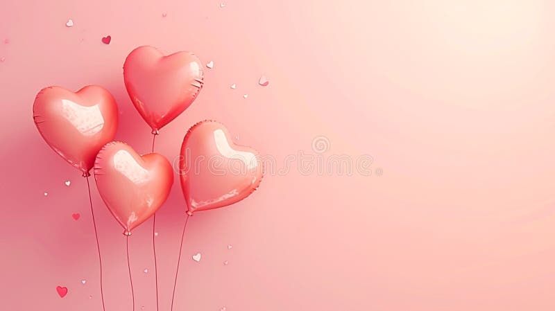 Three Heart Shaped Balloons on a String with Hearts Stock Illustration ...