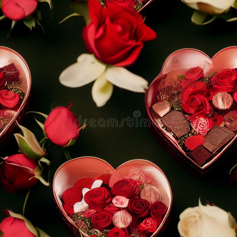 Three Heart-Shaped Boxes with Chocolates and Roses. Generative AI Stock ...