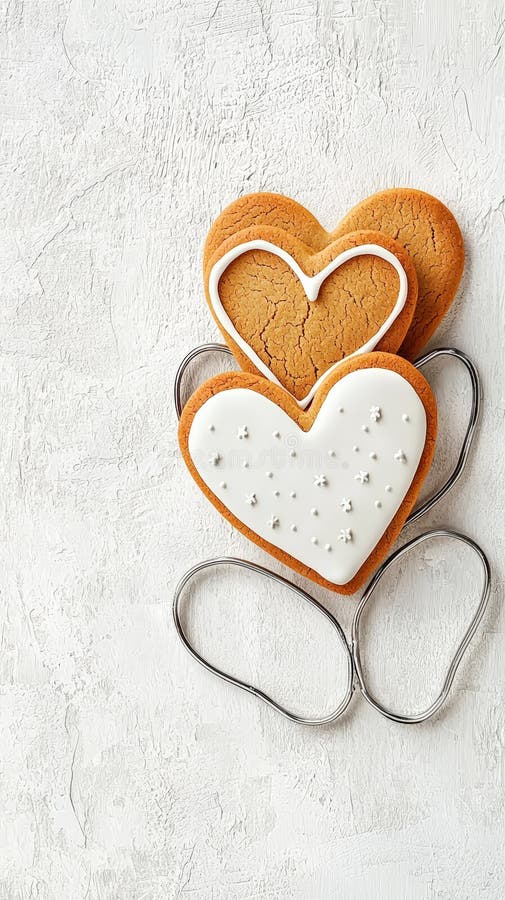 Three Heartshaped Cookies Topped with Icing Beautifully Arranged with a ...
