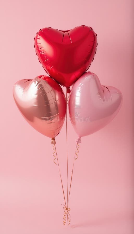 Three Heart Shaped Balloons, Pink Background, Valentines Day Stock ...