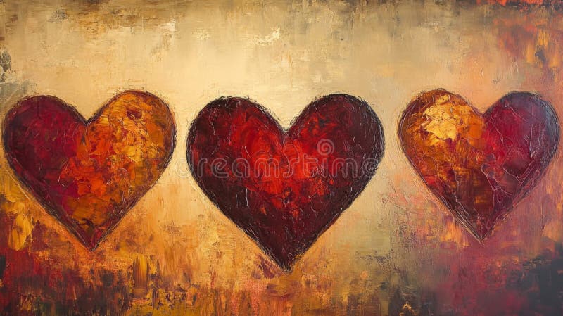 Three Hearts Abstract Oil Painting on Canvas Stock Illustration ...