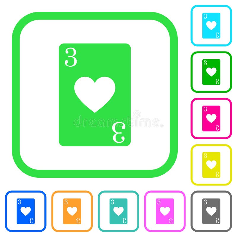 Three of Hearts Card Vivid Colored Flat Icons Stock Vector ...