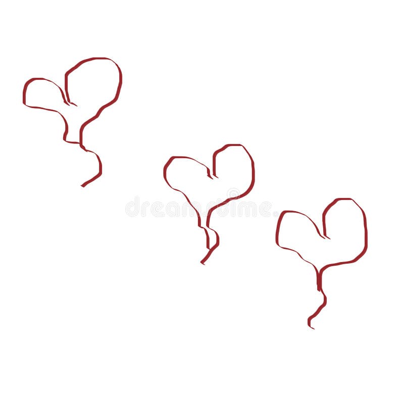 Three Hearts Diagonal Row Hand Drawn Red Stock Illustration ...