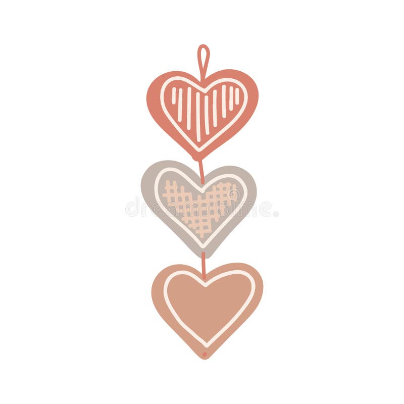 Three Hearts on Rope. Cute Nursery Vector Art Decoration Stock Vector ...