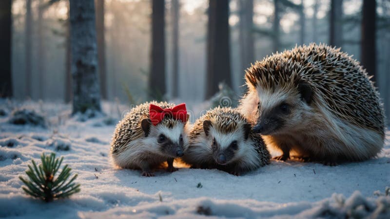 Adorable Hedgehog Family in Winter Wonderland Stock Illustration ...