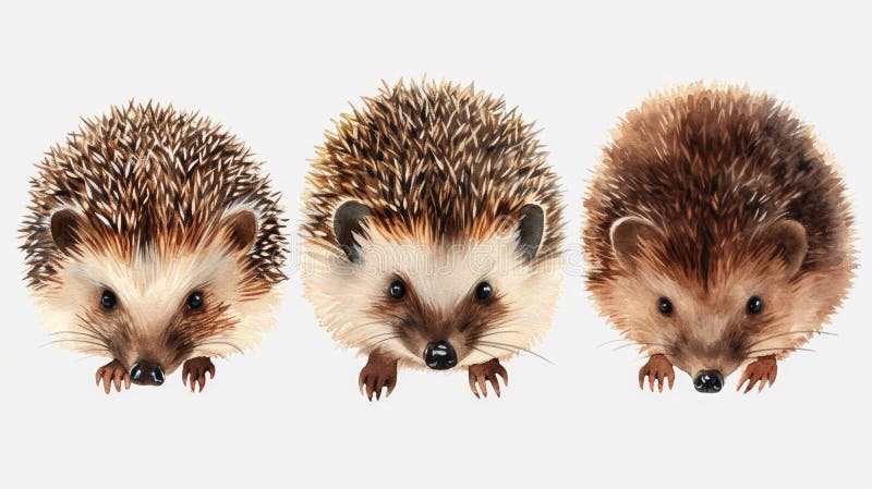 Three Hedgehogs Standing Next To Each Other. Suitable for Nature and ...