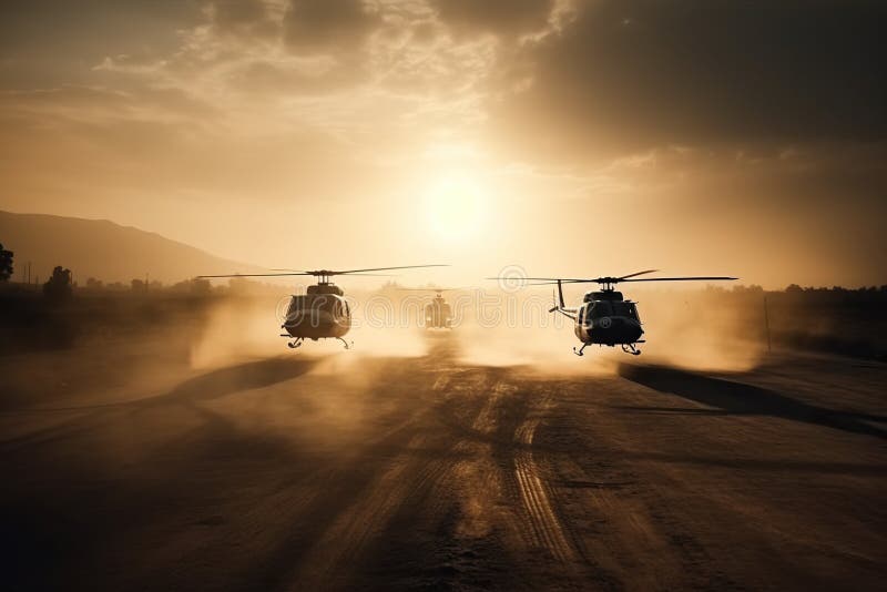 Three Helicopters with the Sun Behind Them Flying , Concept of Aviation ...