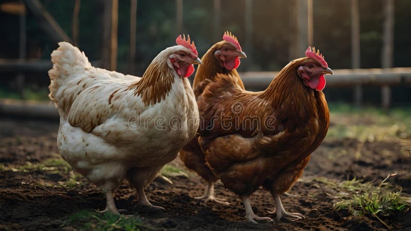 Three Hens in a Rural Setting Enjoying the Sunshine Stock Illustration ...