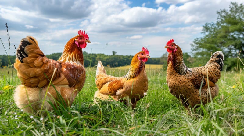 The Three Hens Outdoors. AI Generated Stock Photo - Image of ...