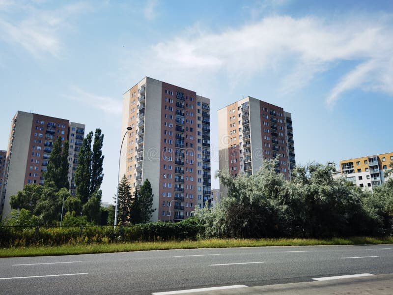 Three High Building in Warszawa Stock Image - Image of house, facade ...