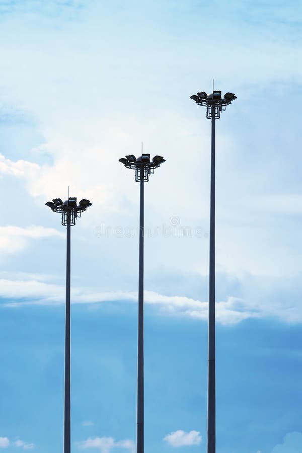 Three High Mast Light on the Road Stock Photo - Image of tall, electric ...