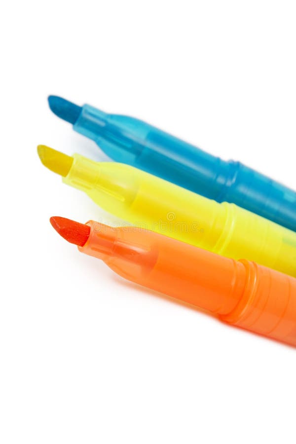 Three Highlighters stock image. Image of pens, white - 41071085