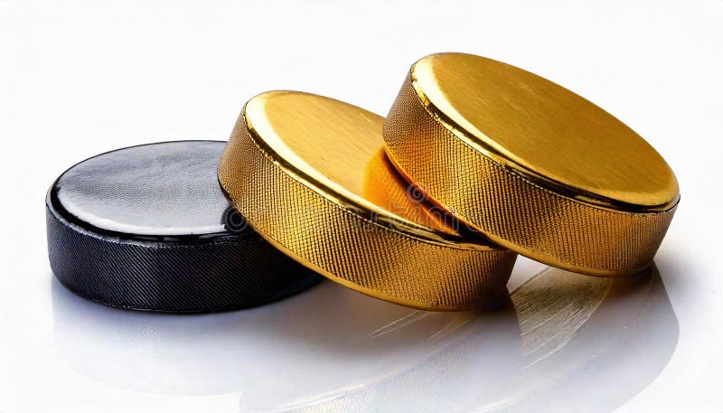 Hockey Pucks Stacked on a Reflective Surface Showcasing Their Distinct ...