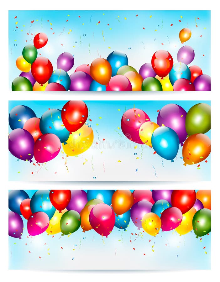 Holiday Banners with Colorful Balloons. Stock Vector - Illustration of ...