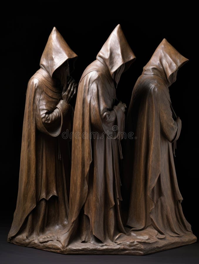 Three Hooded Figures Stand in a Triangle Shape Their Heads Bowed in ...