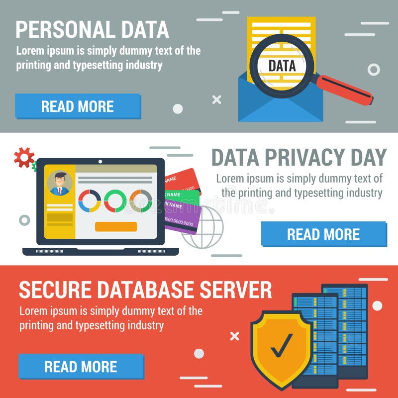 Three Horizontal Banners Data Privacy Day Stock Vector - Illustration ...