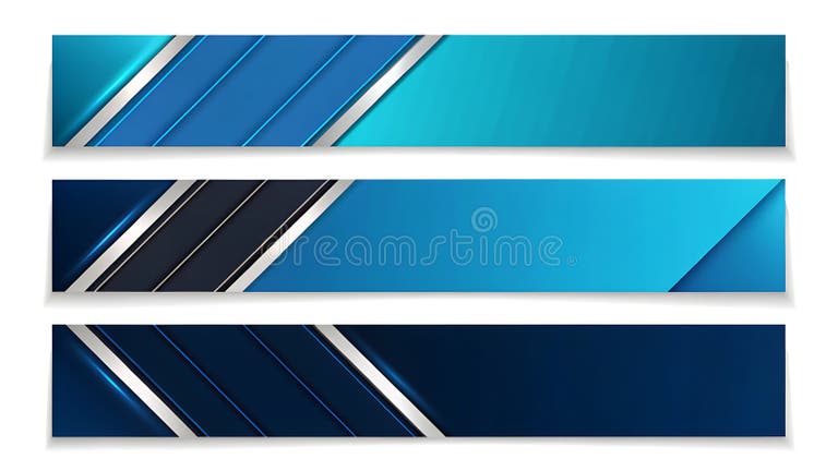 Three Horizontal Banners with Blue Color Gradients and Silver Diagonal ...