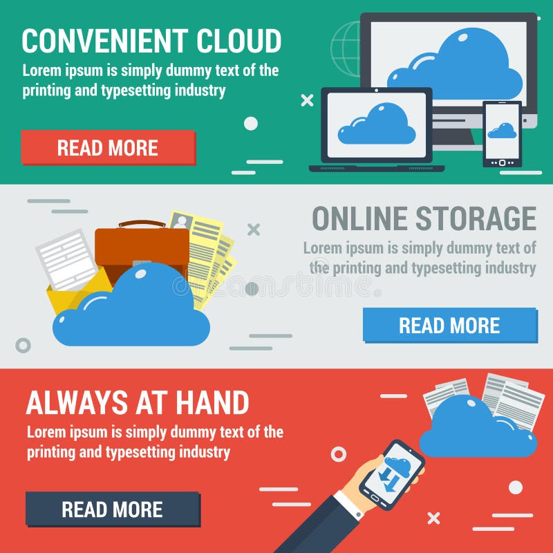 Three Horizontal Banners ONLINE CLOUD STORAGE Stock Illustration ...