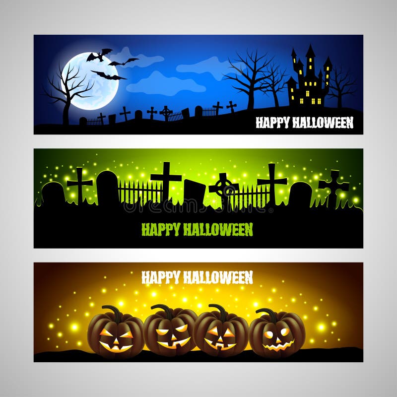 Three Horizontal Halloween Banners Stock Vector - Illustration of ...