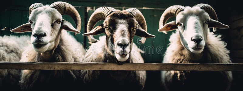 Three Horned Sheep on the Farm. Generative AI, Stock Illustration ...