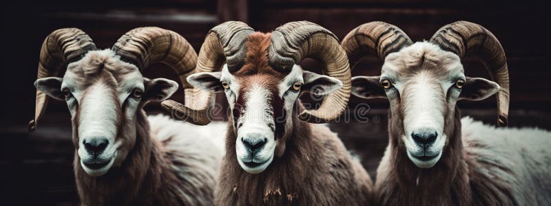 Three Horned Sheep on the Farm. Generative AI, Stock Illustration ...