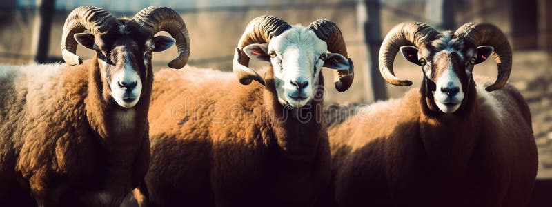 Three Horned Sheep on the Farm. Generative AI, Stock Illustration ...