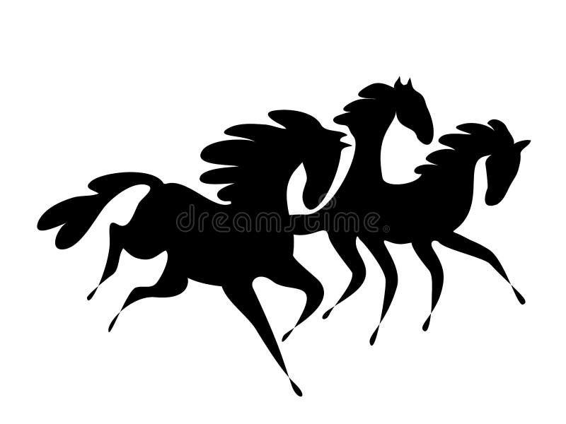 Three Horses Riding Icon with Negative Space. Stock Illustration ...