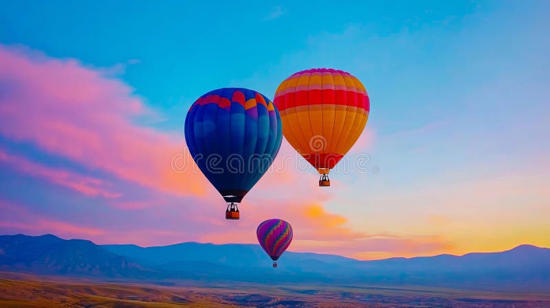 Three Hot Air Balloons Flying in the Sky Stock Image - Image of yellow ...