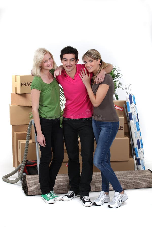 Three housemates moving stock photo. Image of empty, descent - 27579618