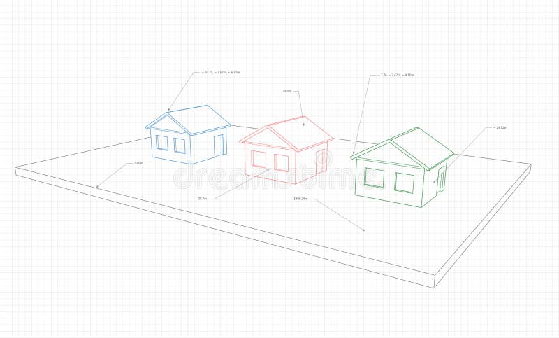 Drawing Three Houses Three Colors, on a Plane, Copybook Sheet Stock ...