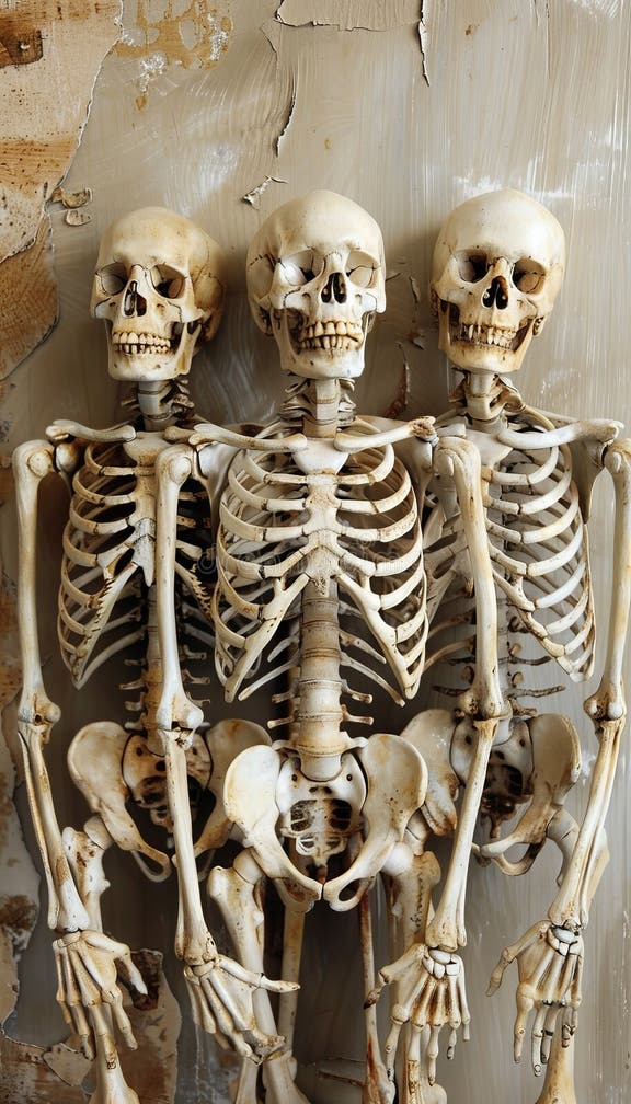 Three Human Skeletons in a Clinical Educational Setting with a Textured Background Stock ...