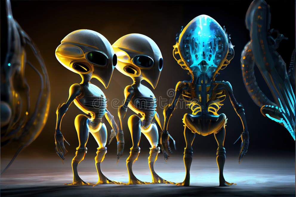 Three humanoid aliens stock illustration. Illustration of character ...