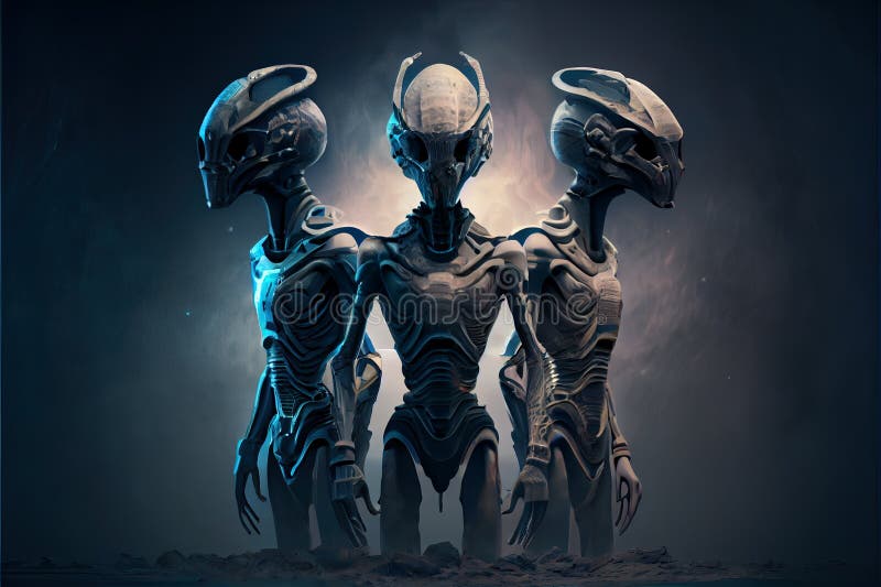 Three humanoid aliens stock illustration. Illustration of mystery ...