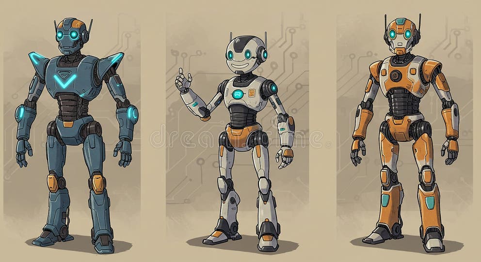 Three Humanoid Robots, Each with Distinct Designs, Stand Side by Side ...