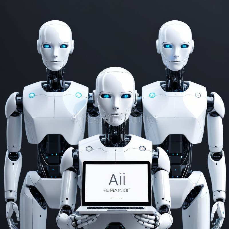 Trio of Futuristic Humanoid Robots Stock Image - Image of humanlike ...