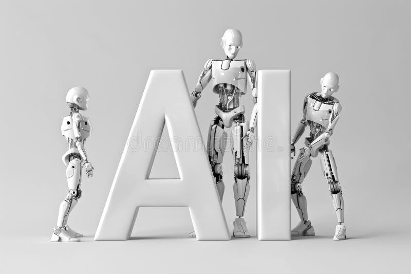Three Humanoid Robots Standing by the Letters AI, Artificial ...