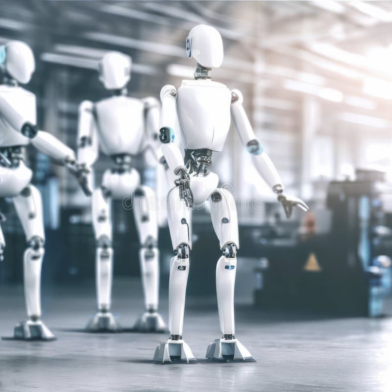 Three Humanoid Robots Working in a Warehouse, Generative AI ...