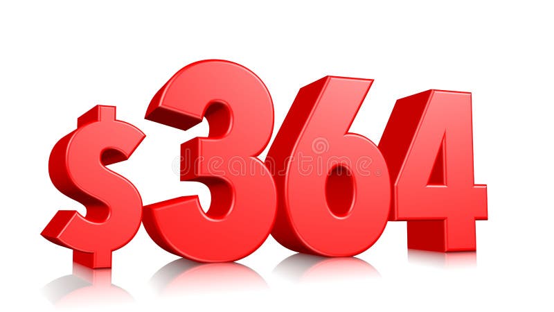 364$ Three Hundred Sixty Four Price Symbol. Red Text Number 3d Render ...