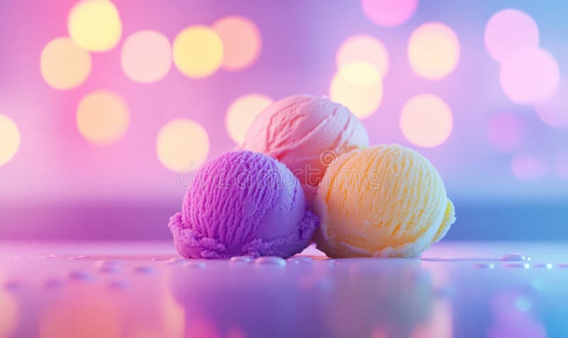Three Ice Cream Balls of Different Colors on a Table Stock Illustration ...