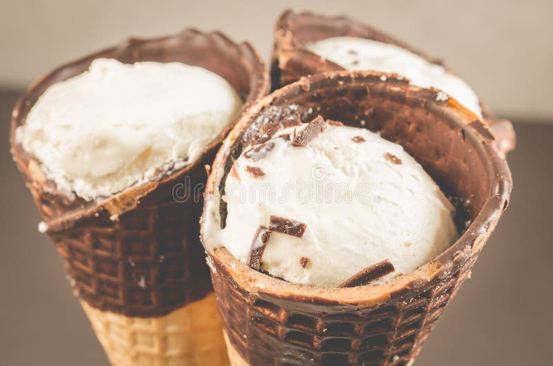 Three Ice Cream with Cone in Chocolate/three Ice Cream with Cone in ...