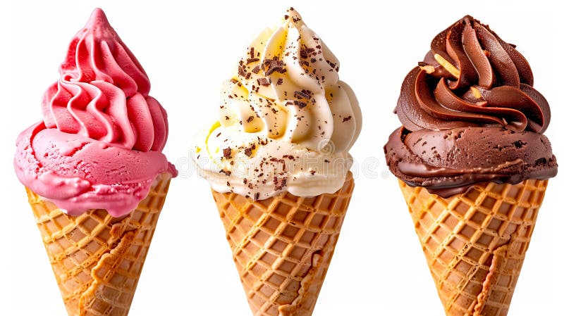 Three Ice Cream Cones with Different Colors Stock Photo - Image of ...